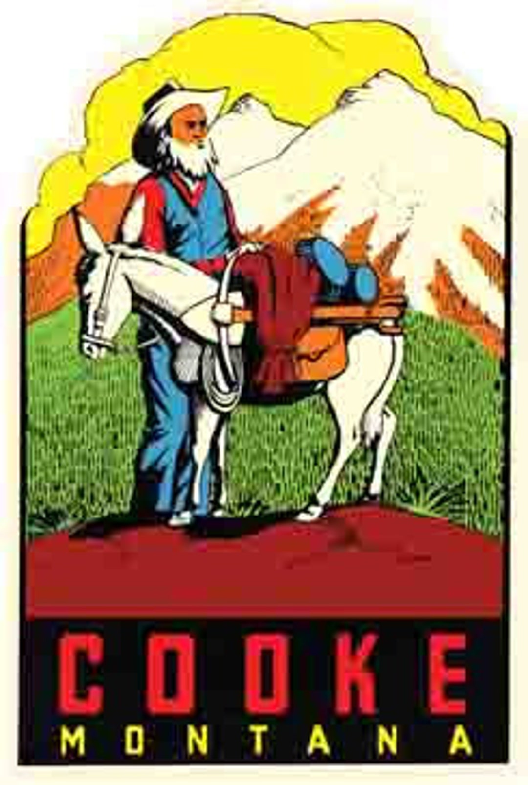 Vintage 1950's Style Cooke MT Montana Retro Travel Decal Sticker State ...