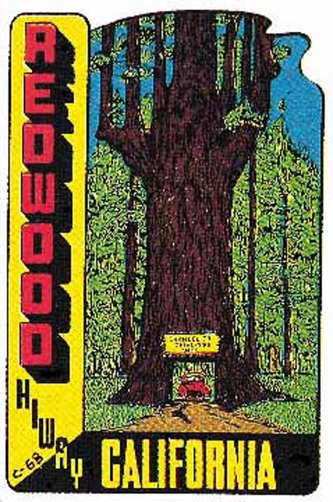 Vintage 1950's Style Redwoods California CA Tree Retro Travel Decal ...