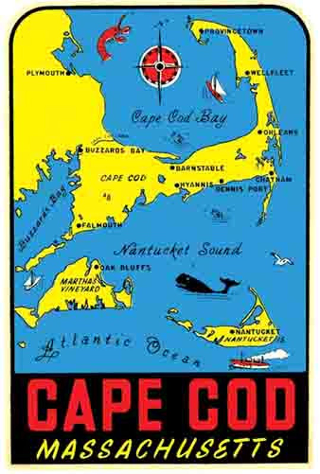 Vintage 1960's Style Cape Cod Nantucket Island Massachusetts Retro ...