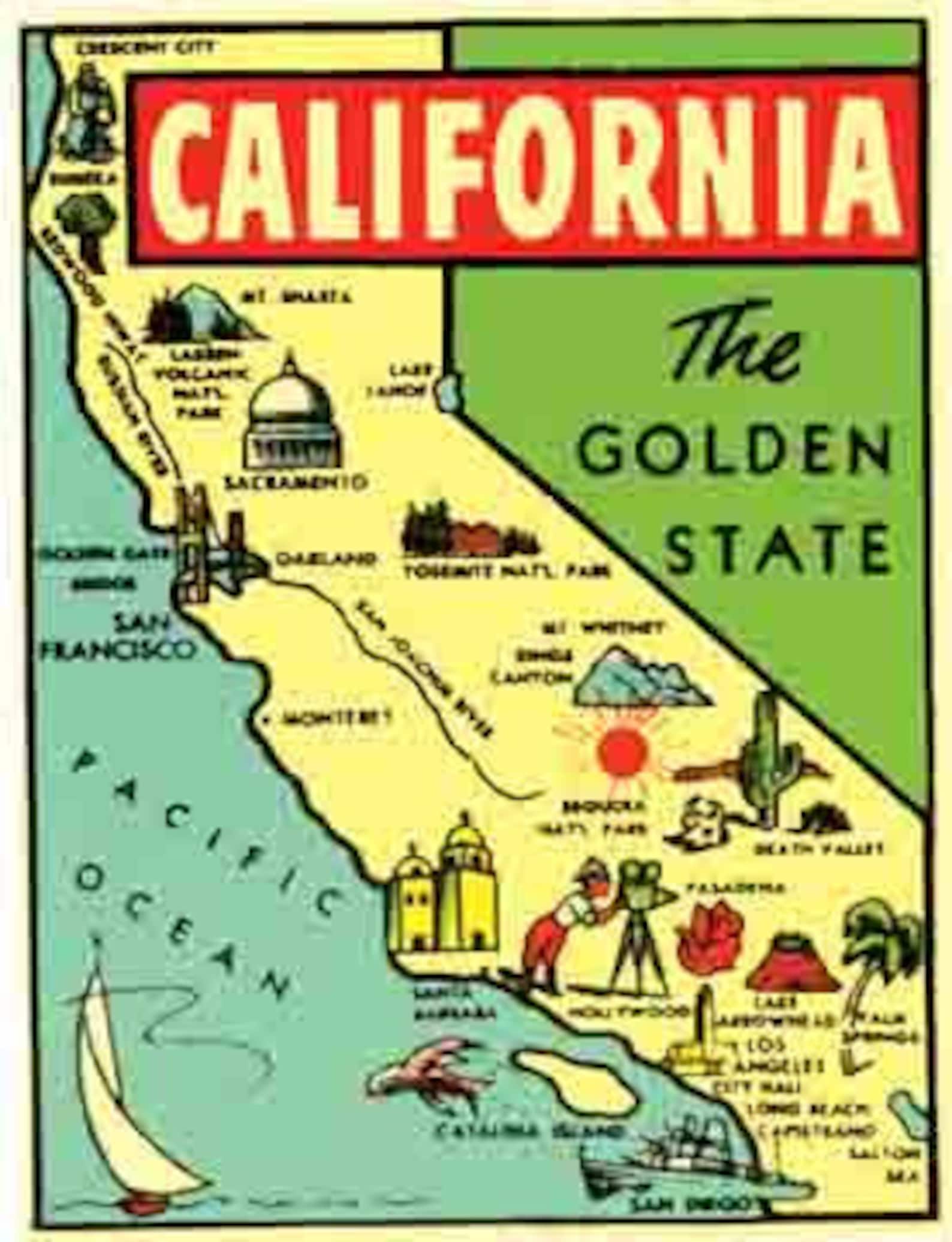 Vintage 1960's Style California Golden State Retro Travel Decal Sticker ...