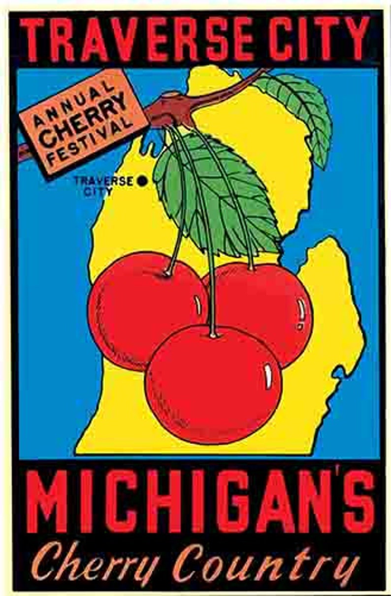 Vintage 1960's Style Traverse City Michigan MI Cherry Festival Retro ...