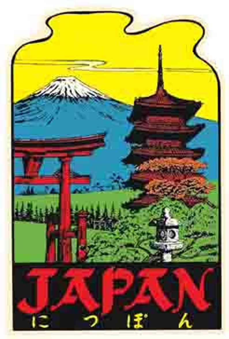 Vintage 1950's Style Tokyo Japan Retro Travel Decal Sticker State Map ...