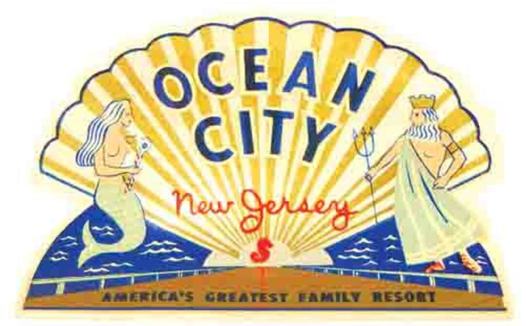Vintage 1950's Style Ocean City NJ New Jersey Shore Retro Travel Decal ...