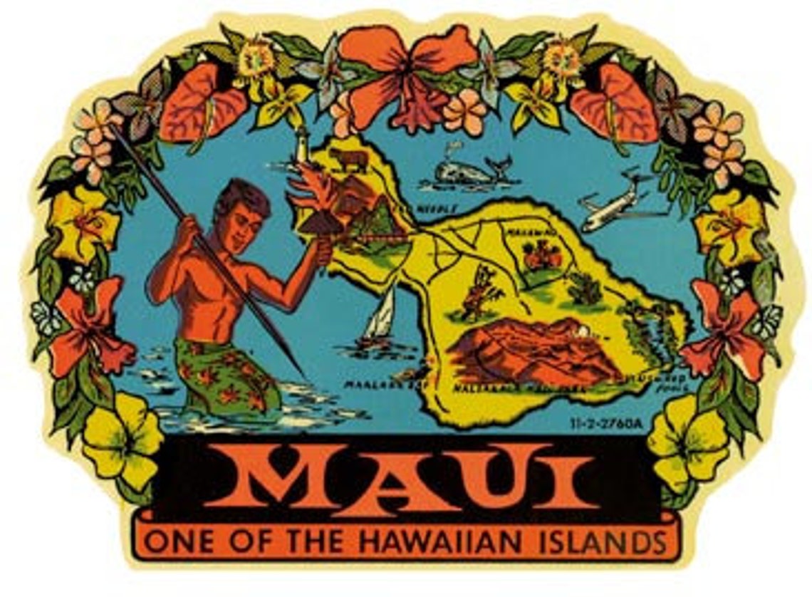 Vintage 1950's Style Maui Hawaii Retro Travel Decal | Etsy