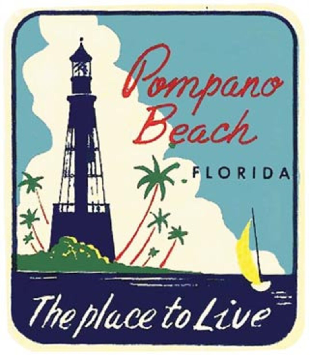 Vintage 1950's Style Pompano Beach FL Florida Lighthouse Retro Travel ...