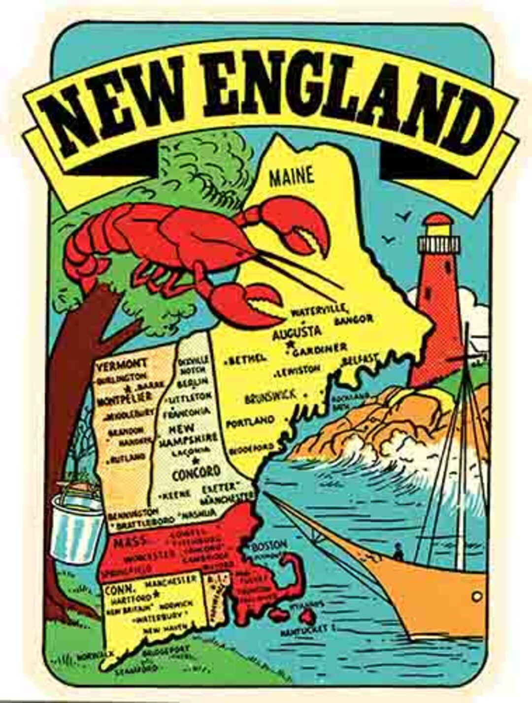 Vintage 1950's Style Vermont VT CT Connecticut Massachusetts MA New ...