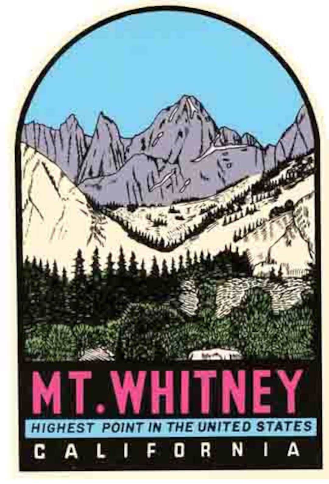 Vintage 1950's Style Mt. Mount Whitney National Park California CA ...