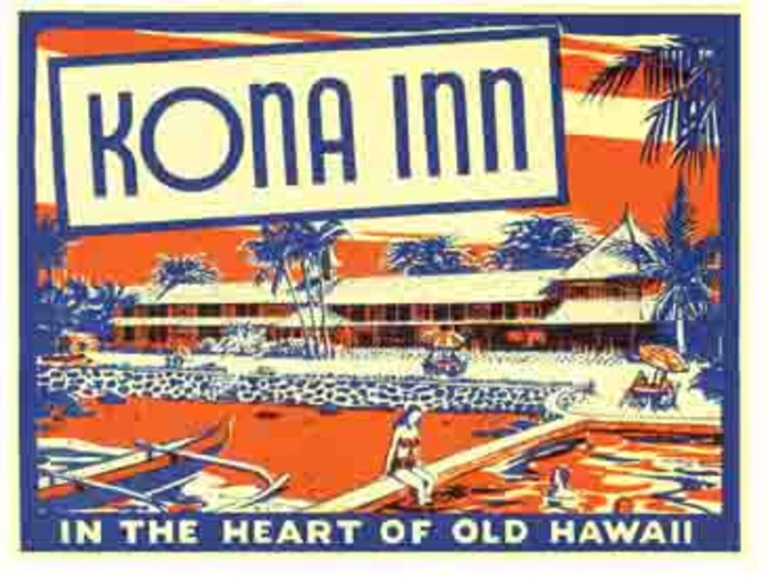 Vintage 1950's Style Kona Inn Hawaii Luggage Label Retro Travel Decal ...