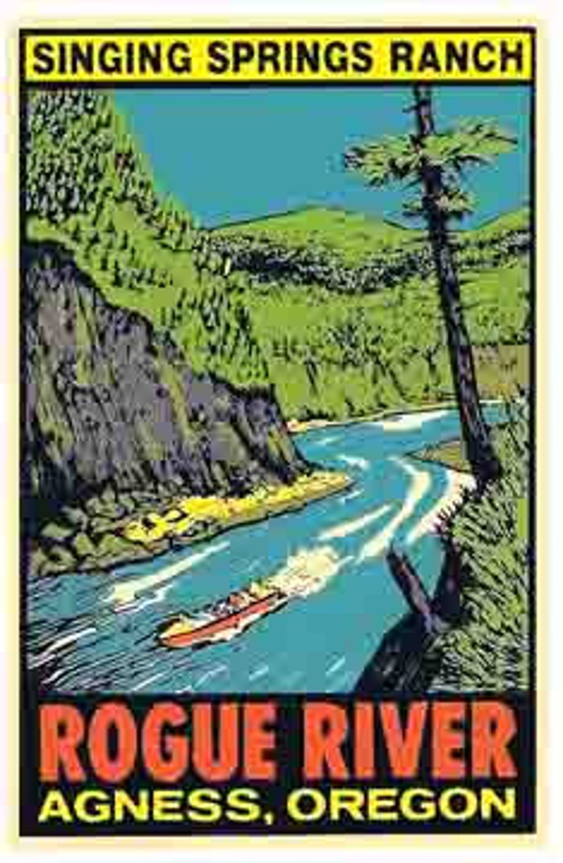 Vintage 1950's Style Rogue River Agness Oregon OR Retro Travel Decal ...