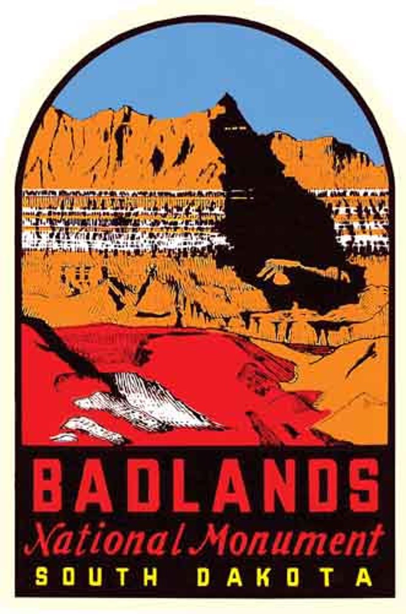 Vintage 1950's Style Badlands National Park SD South Dakota Monument ...