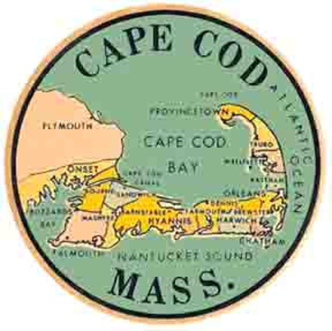 Vintage 1950's Style Cape Cod Massachusetts Retro Travel Decal Sticker ...