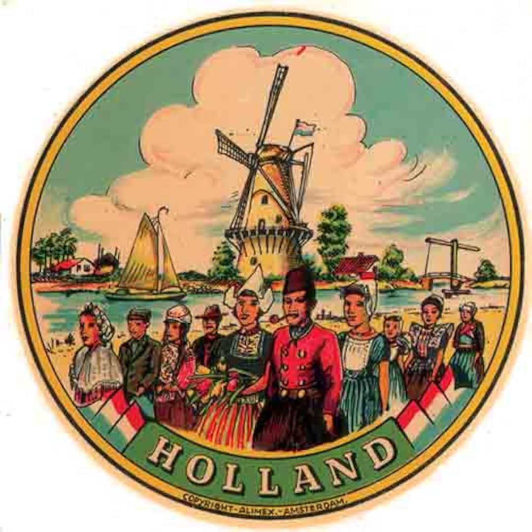 Vintage 1950's Style Holland Amsterdam Windmill Retro Travel Decal ...