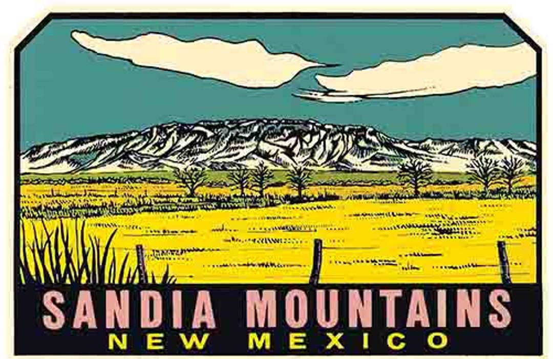 Vintage 1950's Style Sandia Mountains NM New Mexico Retro Travel Decal ...