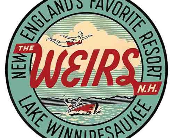 Vintage 1950's Style Weirs Beach NH New Hampshire Lake Winnipesaukee ...