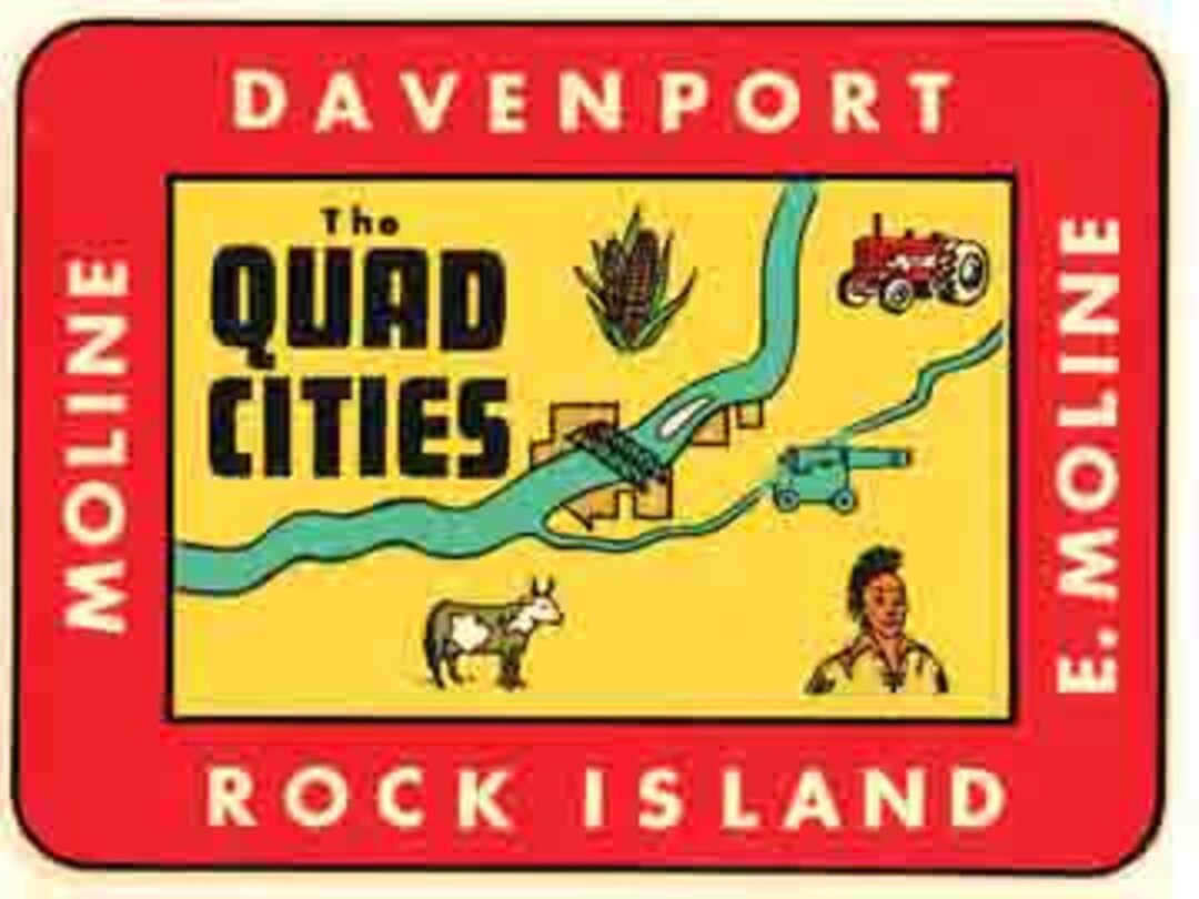 Vintage 1950's Style Quad Cities IA Iowa Retro Travel Decal Sticker ...