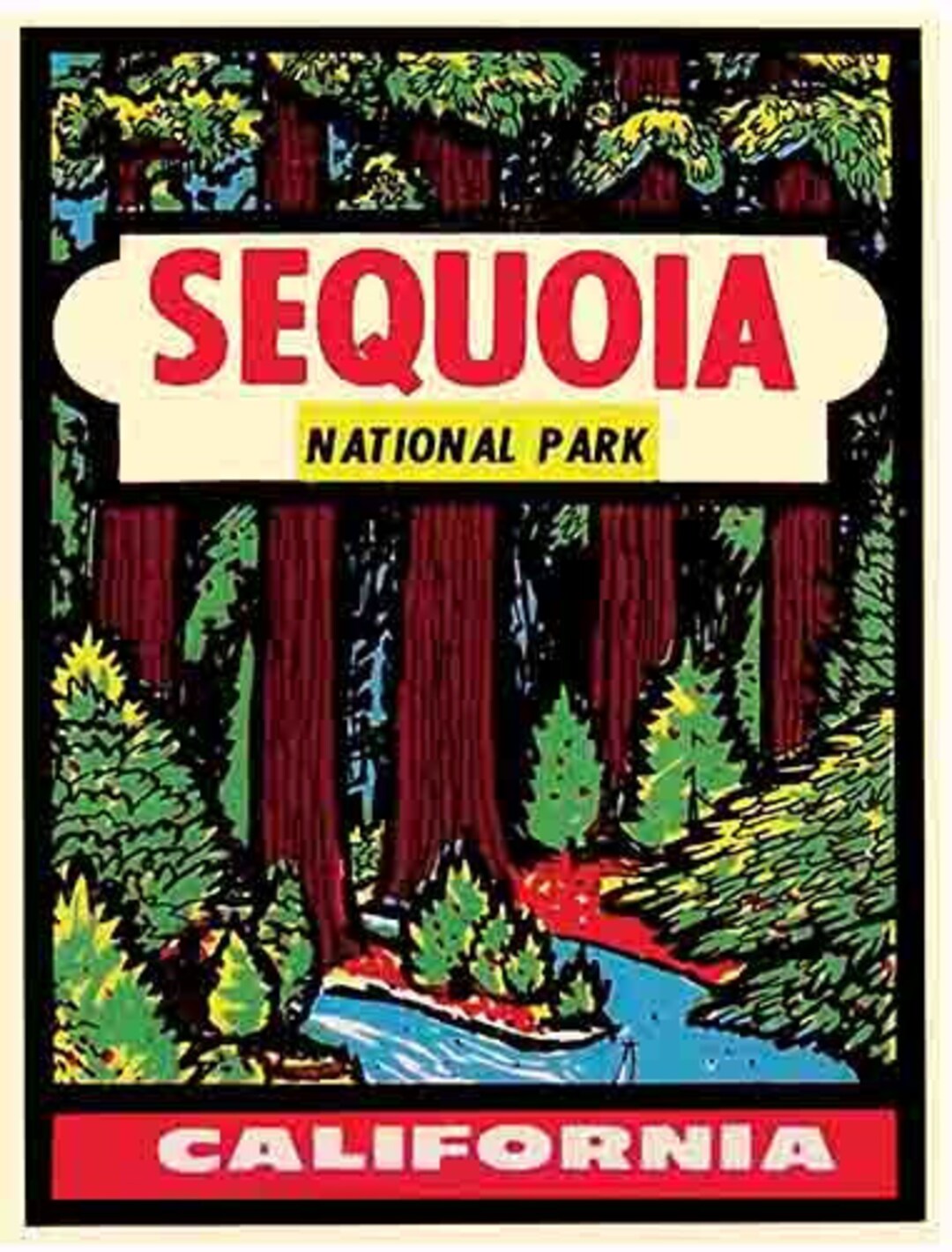 Vintage 1950's Style Sequoia National Park CA California Retro Travel ...