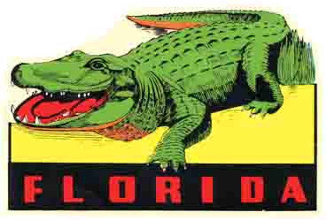 Vintage 1950's Style Florida Alligator Retro Travel Decal Sticker State ...