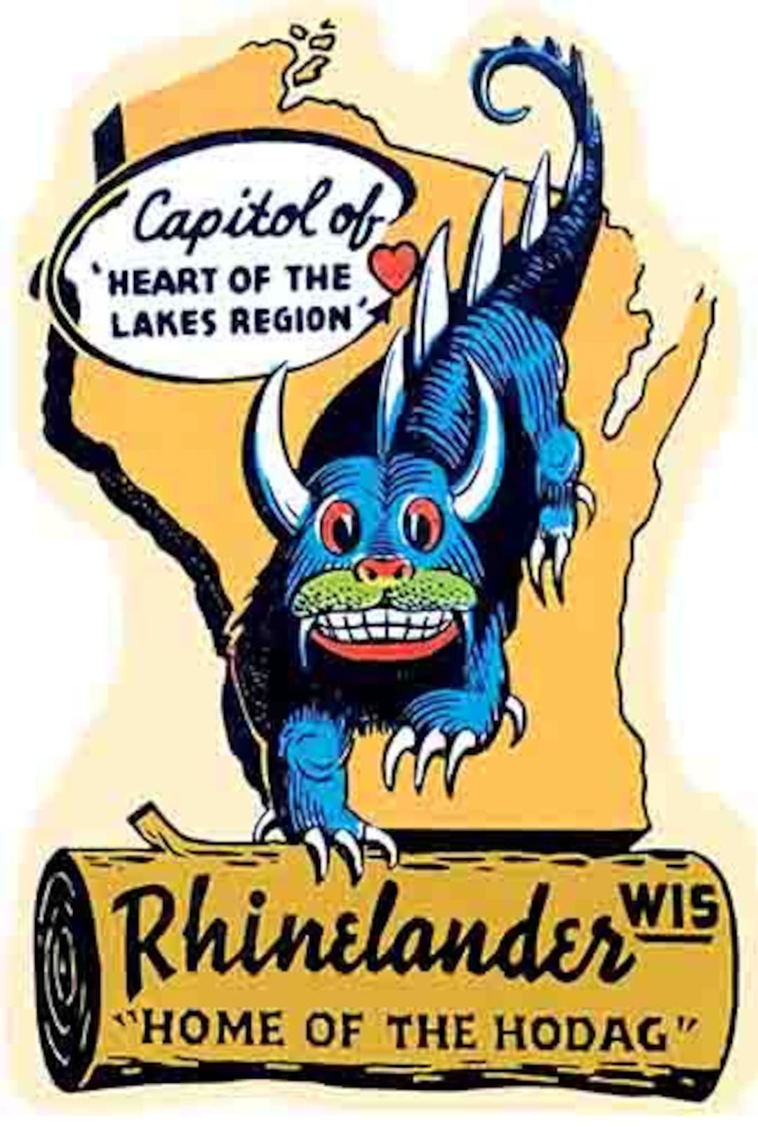 Vintage 1950's Style Rhinelander Wisconsin WI Lakes Region Retro Travel ...