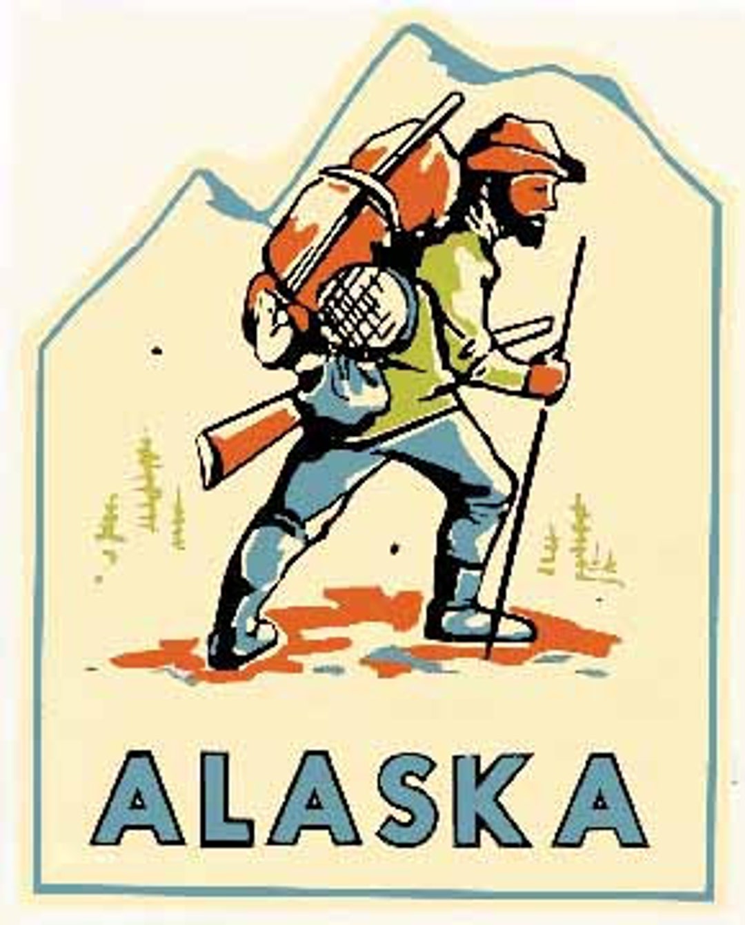 Vintage 1960's Style Alaska Mountain Man Hiker Anchorage Retro Travel ...