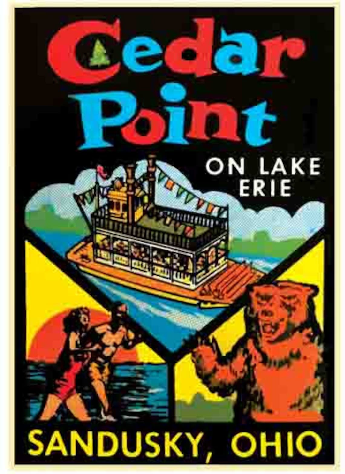 Vintage 1960's Style Cedar Point OH Ohio Sandusky Amusement Park Lake ...