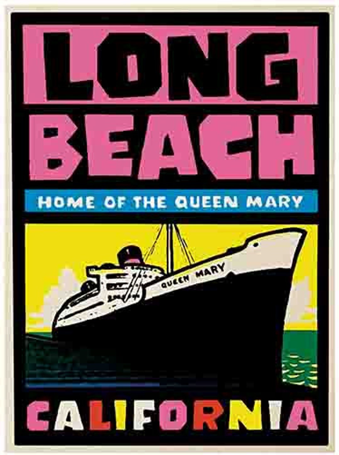 Vintage 1960's Style Long Beach California CA Retro Travel Decal ...