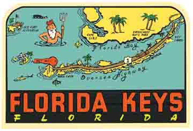Vintage 1950's Style Florida Keys Key West Largo Marathon Islamorada ...