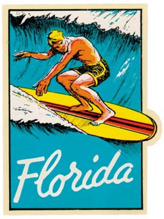 Vintage Surfing Stickers Vintage 1950's Style Hawaii Waikiki Beach