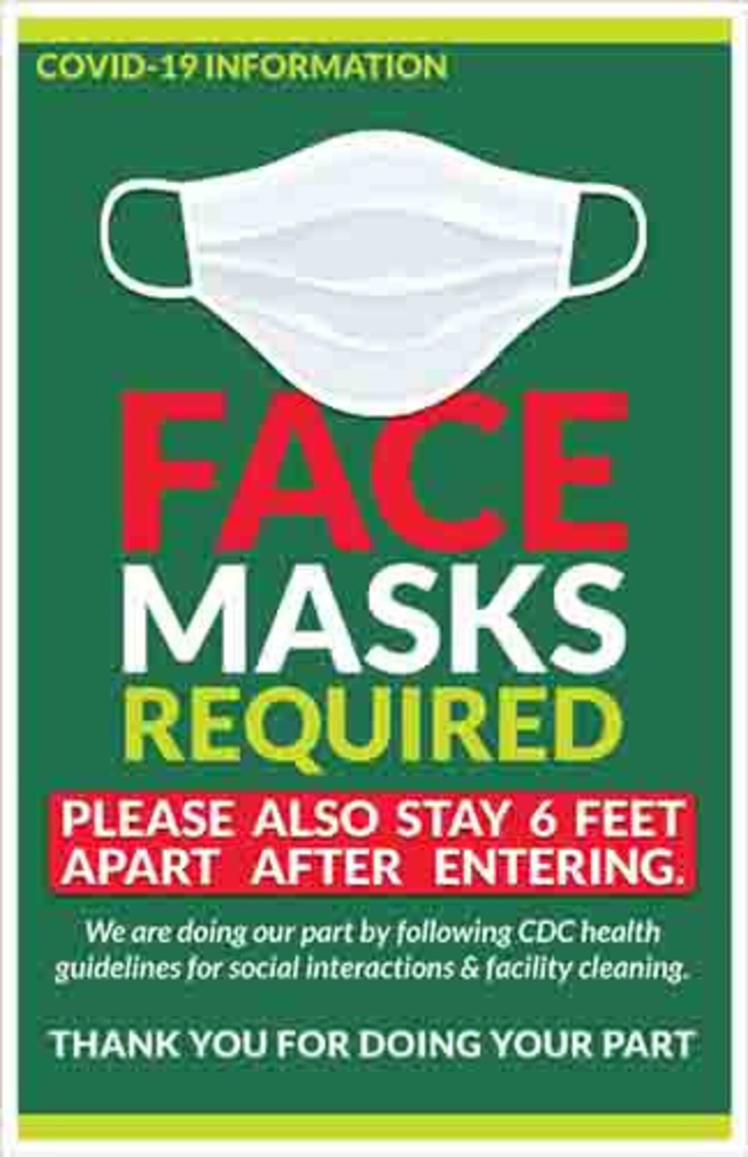 FACE MASKS REQUIRED Social Distancing Retail Poster Sign Flyer ...