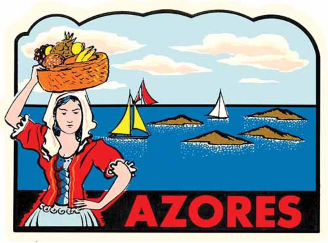 Vintage 1950's Style Azores Islands Portugal Spain Retro Travel Decal ...