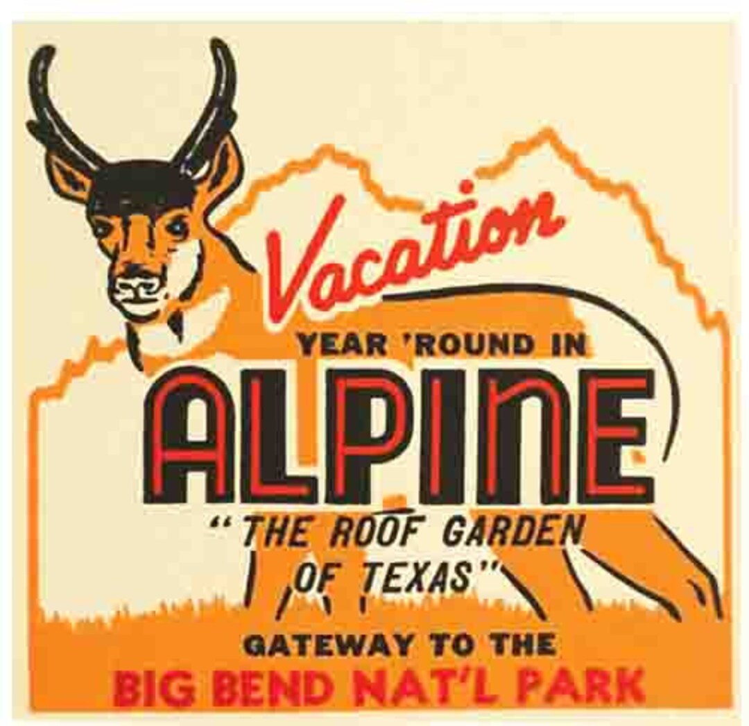 Vintage 1960's Style Alpine TX Texas Retro Travel Decal Sticker State ...