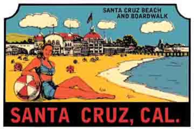 Vintage 1950's Style Santa Cruz Beach and Boardwalk California CA Retro ...