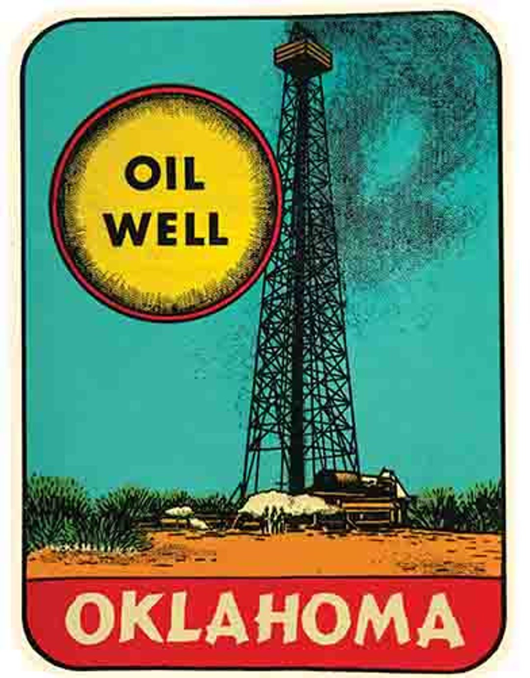 Vintage 1950's Style Oklahoma OK Oil Well Retro Travel Decal Sticker ...