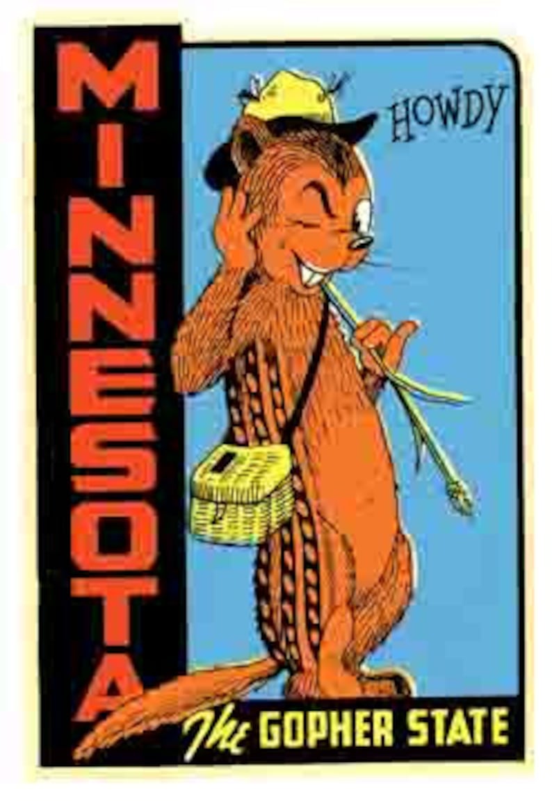 Vintage 1960's Style MN Minnesota Gopher State Retro Travel Decal ...