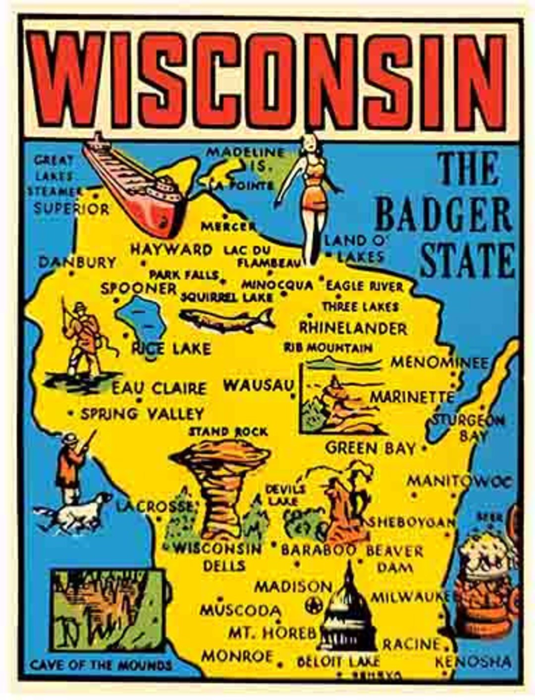 Vintage 1950's Style Wisconsin the Badger State WI Retro Travel Decal ...