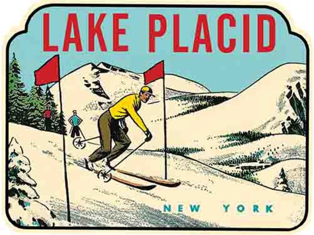 Vintage 1950's Style Lake Placid NY New York Snow Skiing Retro Travel ...