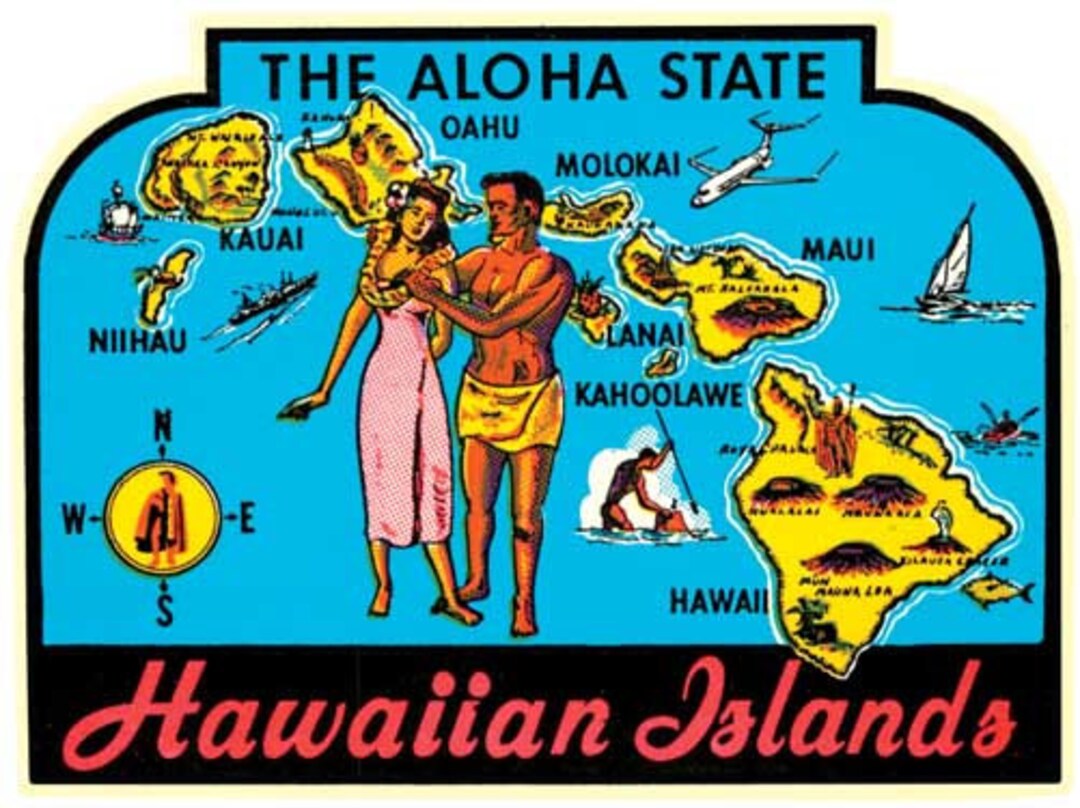 Vintage 1950's Style Hawaiian Islands Hawaii the Aloha State Retro ...