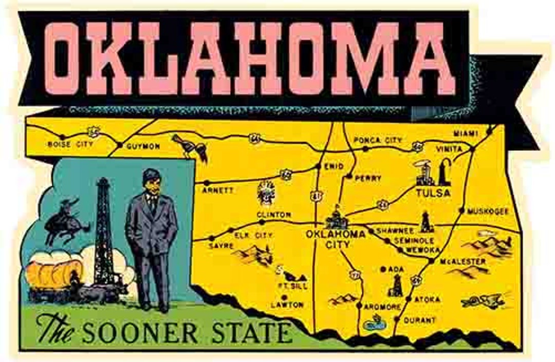 Vintage 1950's Style Oklahoma the Sooner State OK Retro Travel Decal ...