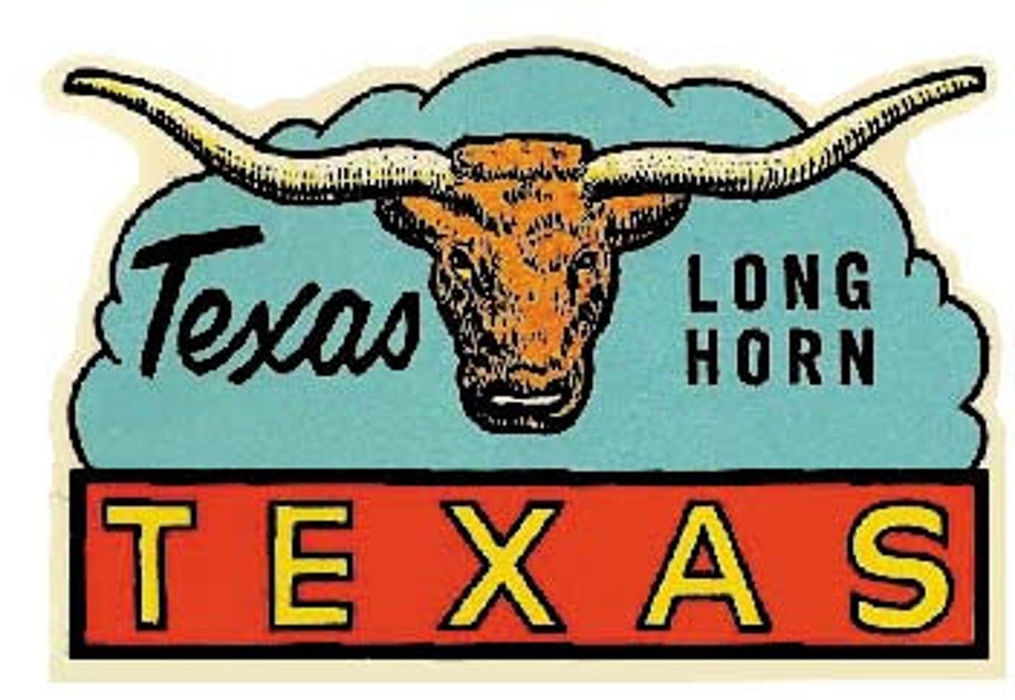 Vintage 1950's Style Texas Longhorn Dallas Houston Austin El Paso Retro ...