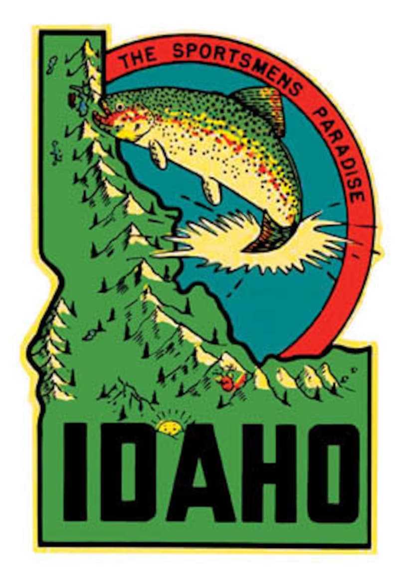 Vintage 1950's Style Idaho State Map Retro Travel Decal Sticker State ...