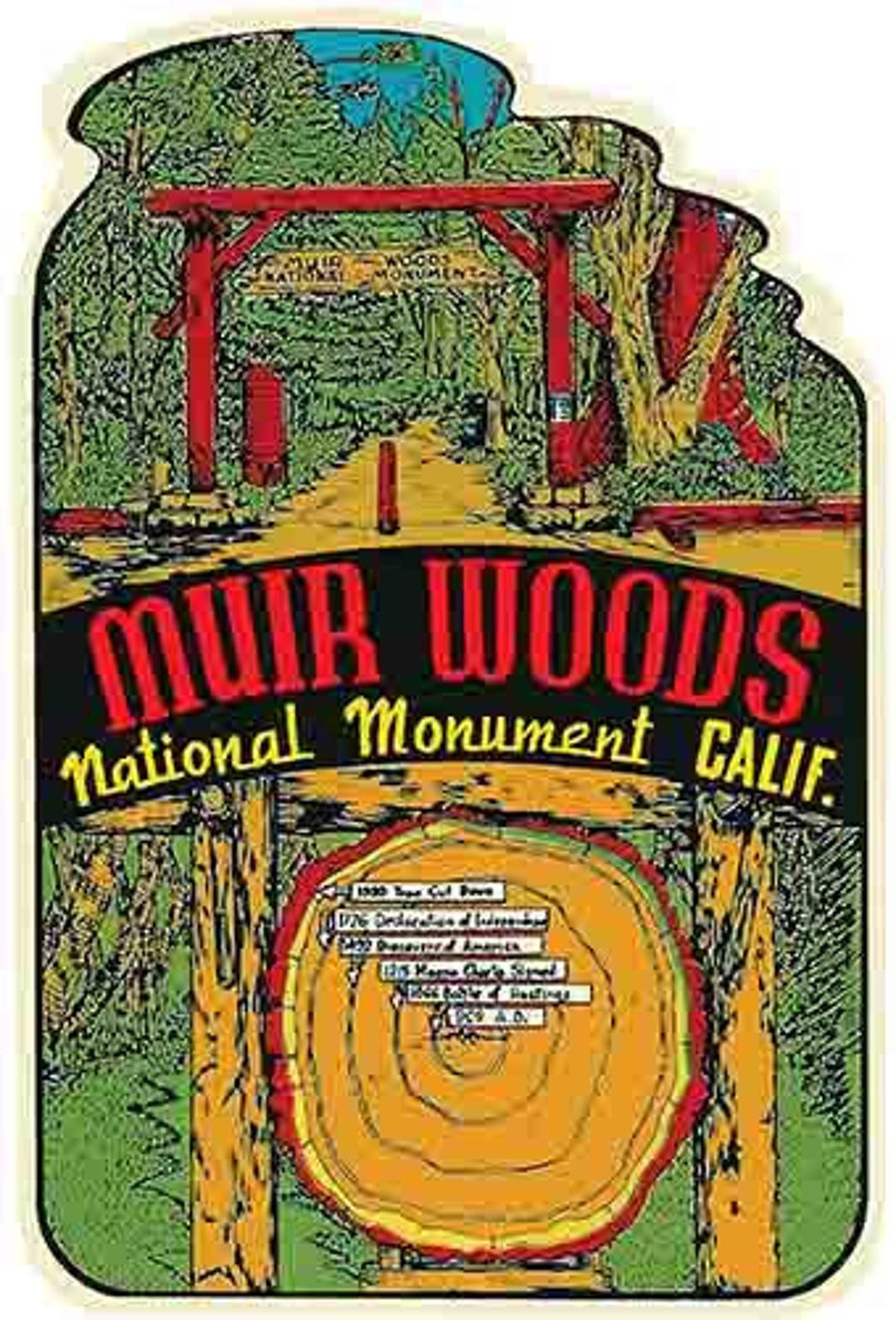 Vintage 1950's Style Muir Woods California CA Retro Travel Decal ...