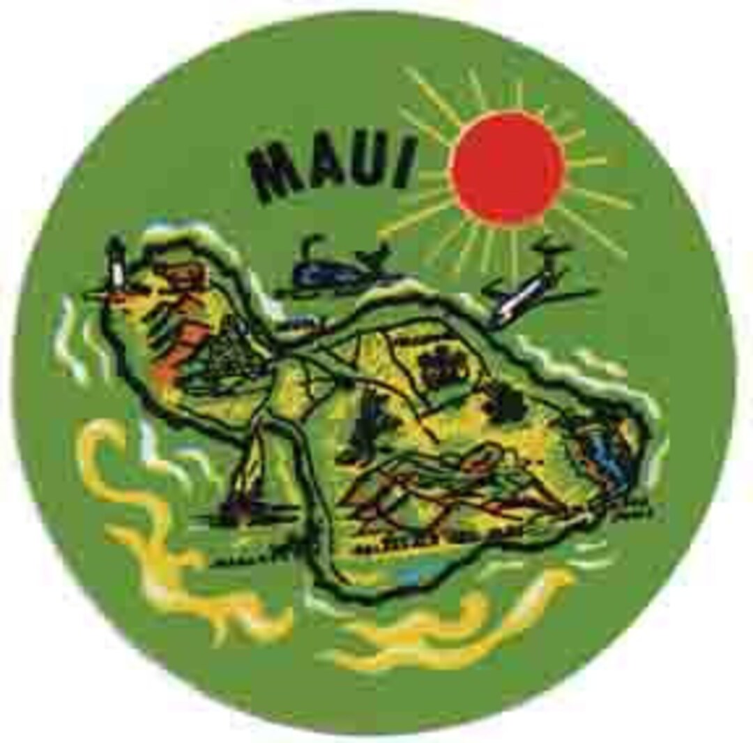 Vintage 1950's Style Maui Hawaii State Map Retro Travel Decal Sticker ...