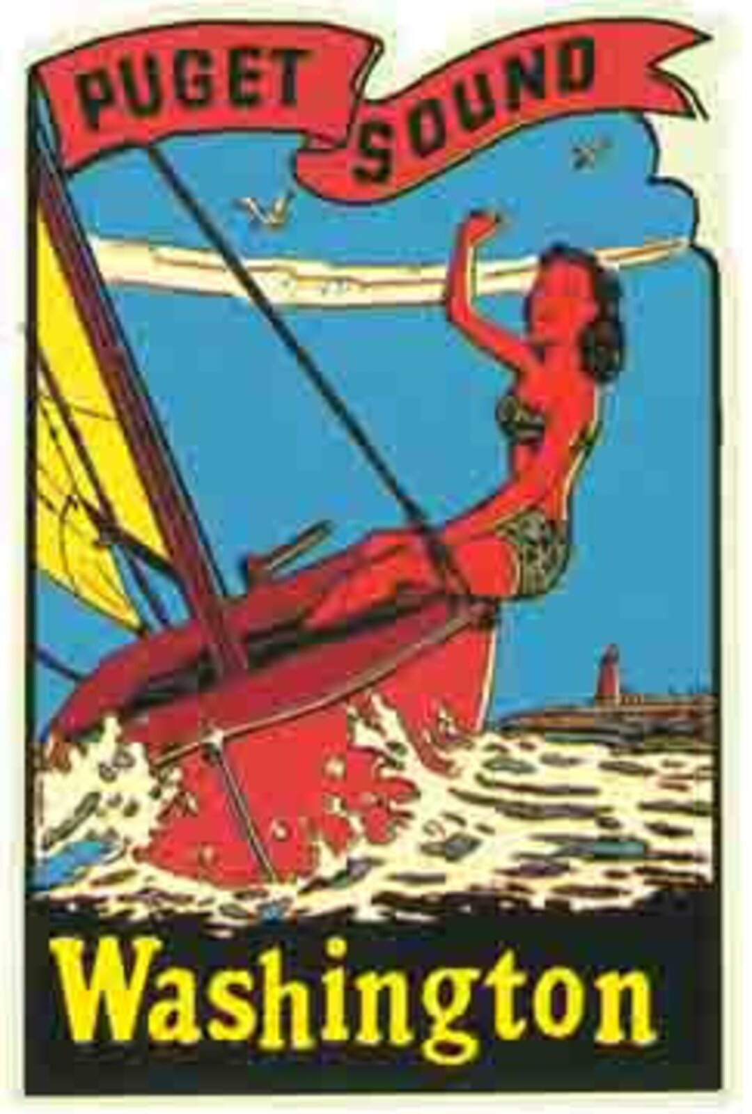 Vintage 1950's Style Puget Sound Washington Seattle Retro Travel Decal ...