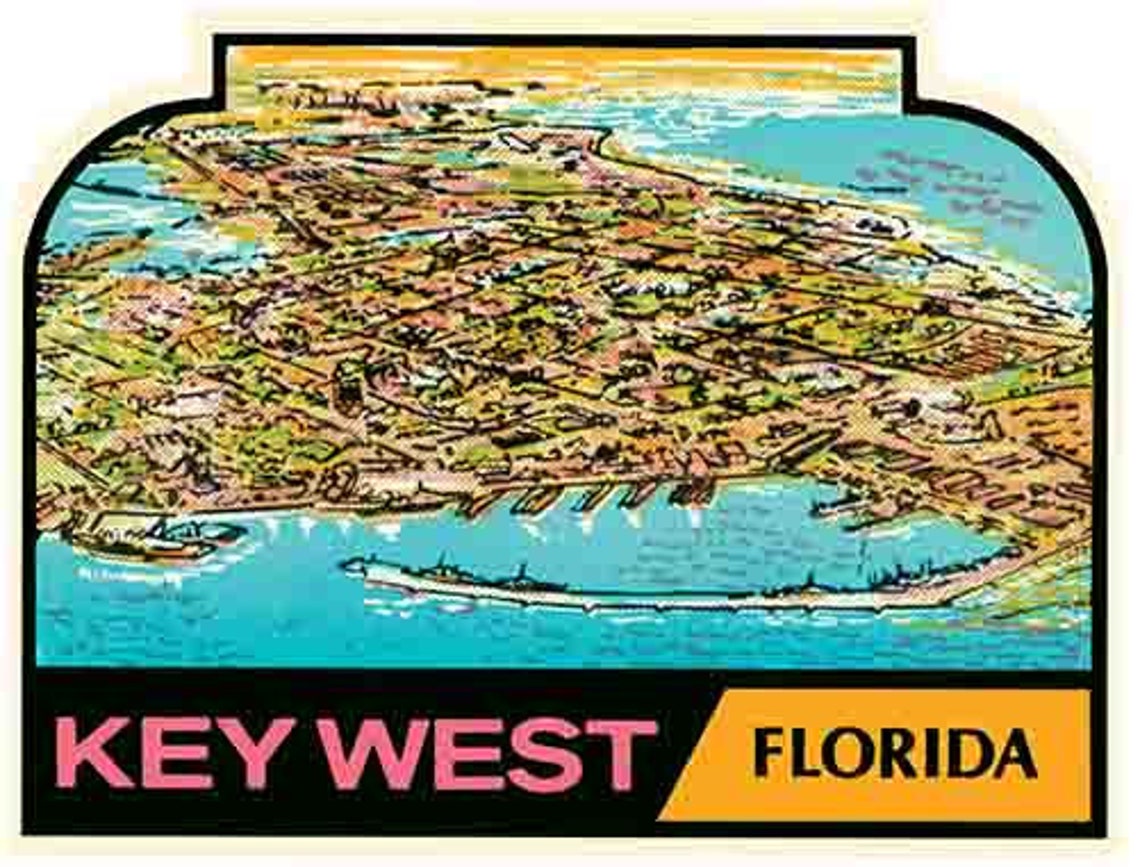 Vintage 1950's Style Florida Keys Key West Aerial View US Navy Largo ...