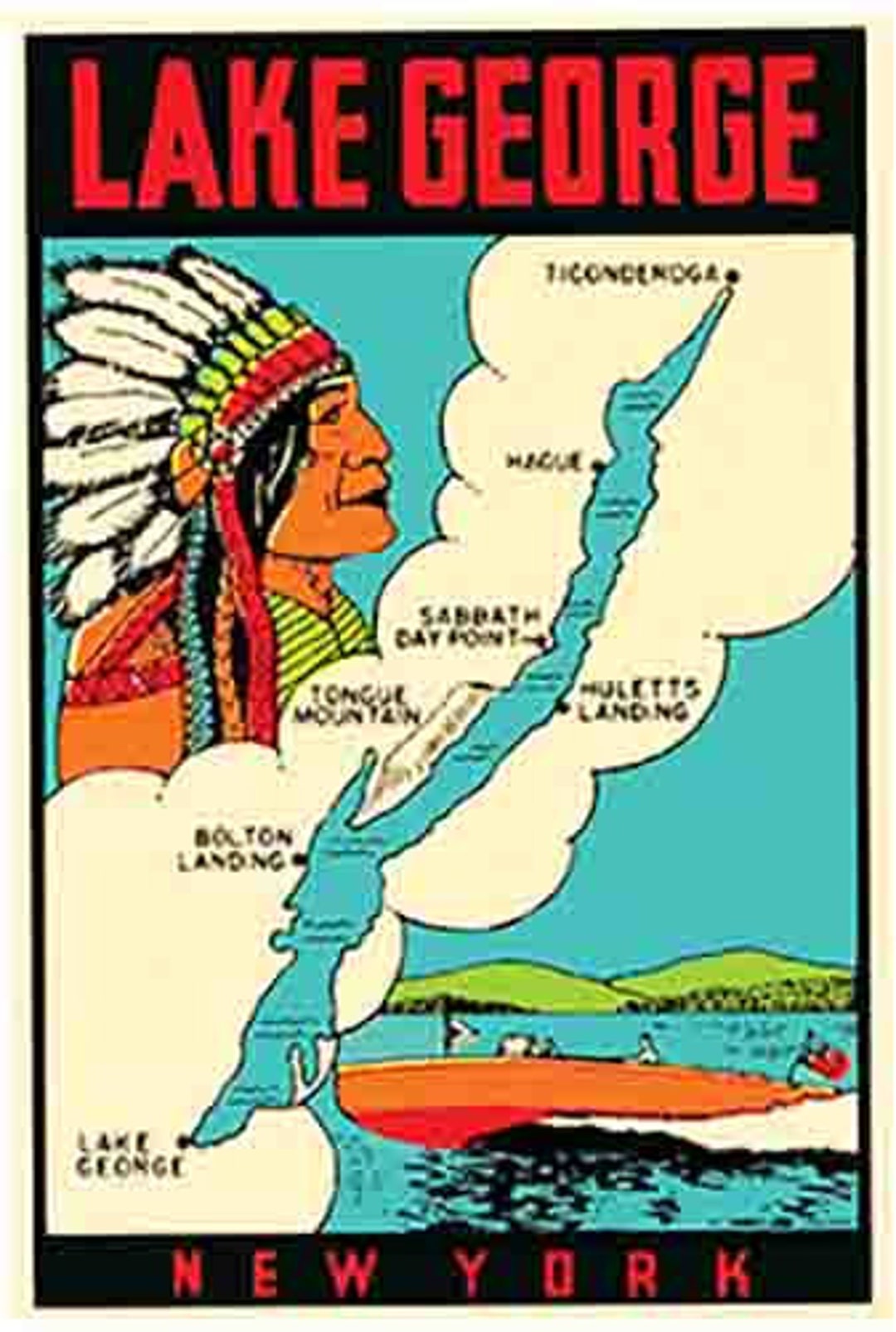 Vintage 1950's Style Lake George NY New York Retro Travel Decal Sticker ...