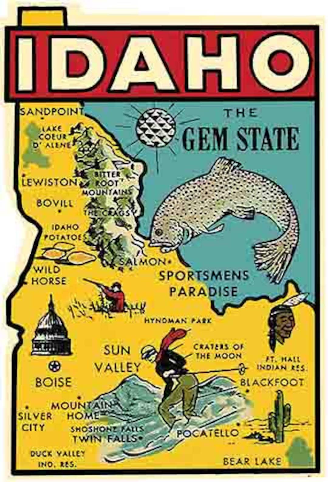 Vintage 1950's Style Idaho the Gem State Boise Retro Travel Decal ...