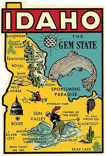 Vintage 1950's Style Idaho the Gem State Boise Retro Travel Decal ...