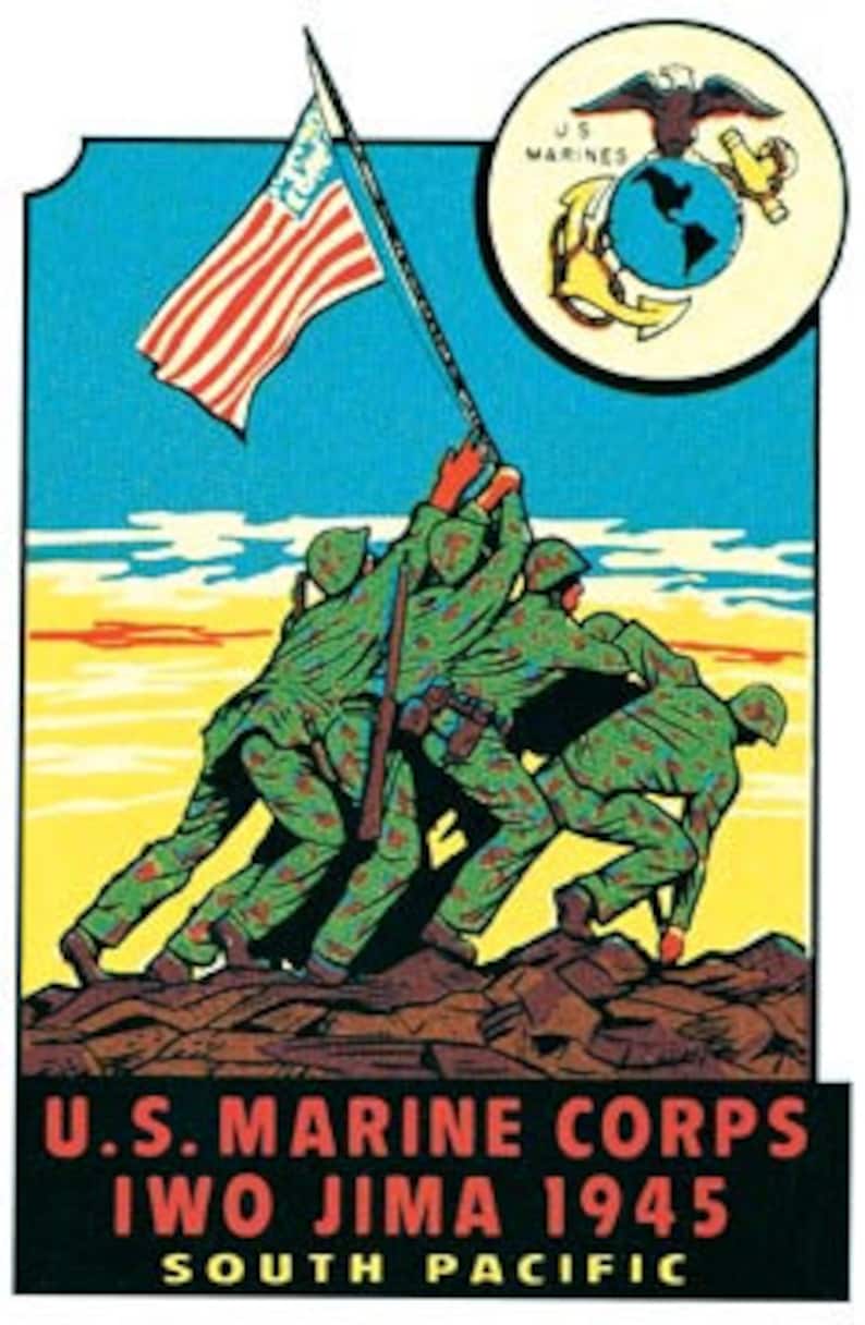 Vintage 1950's Style USMC US Marine Corp Marines Military Iwo Jima WW2 ...