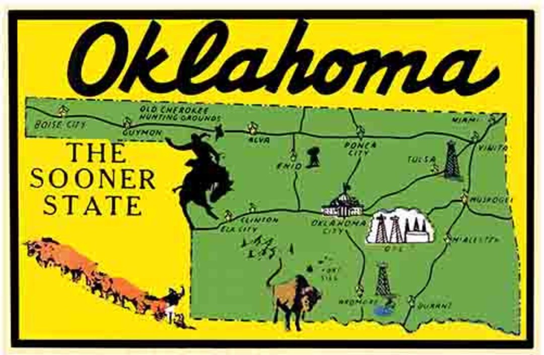 Vintage 1950's Style Oklahoma City Tulsa the Sooner State Cowboy Oil ...