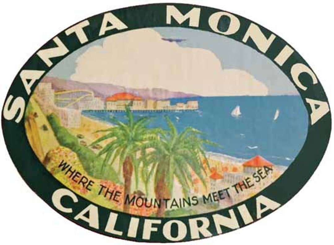 Vintage 1960's Style CA California Santa Monica Beach Oval Retro Travel ...