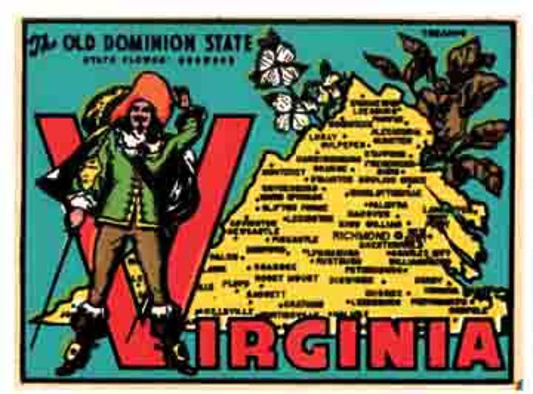 Vintage 1950's Style Virginia Old Dominion Retro Travel Decal Sticker ...